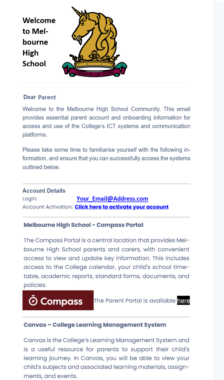 Compass/Canvas Parent Logon - Melbourne High School